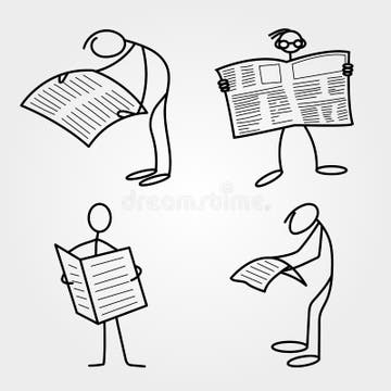 Stick Men or Figures with Newspaper Stock Vector - Illustration of ...