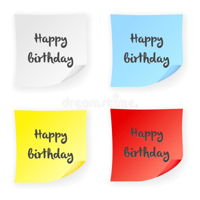 Stick note happy birthday stock illustration. Illustration of white ...