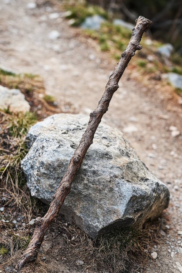 A Stick and Rock Sitting Together on the Ground Stock Photo - Image of ...