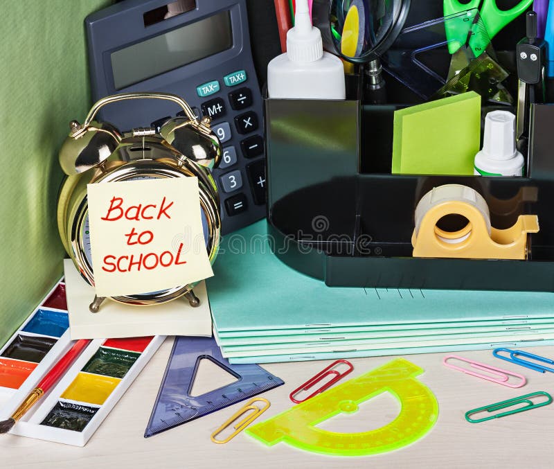 Sticker on the Alarm Clock Back To School Stock Photo - Image of chalk ...