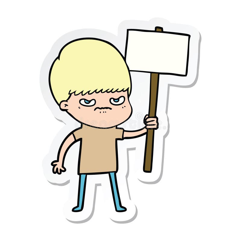 Sticker of a Angry Cartoon Boy Protesting Stock Vector - Illustration ...