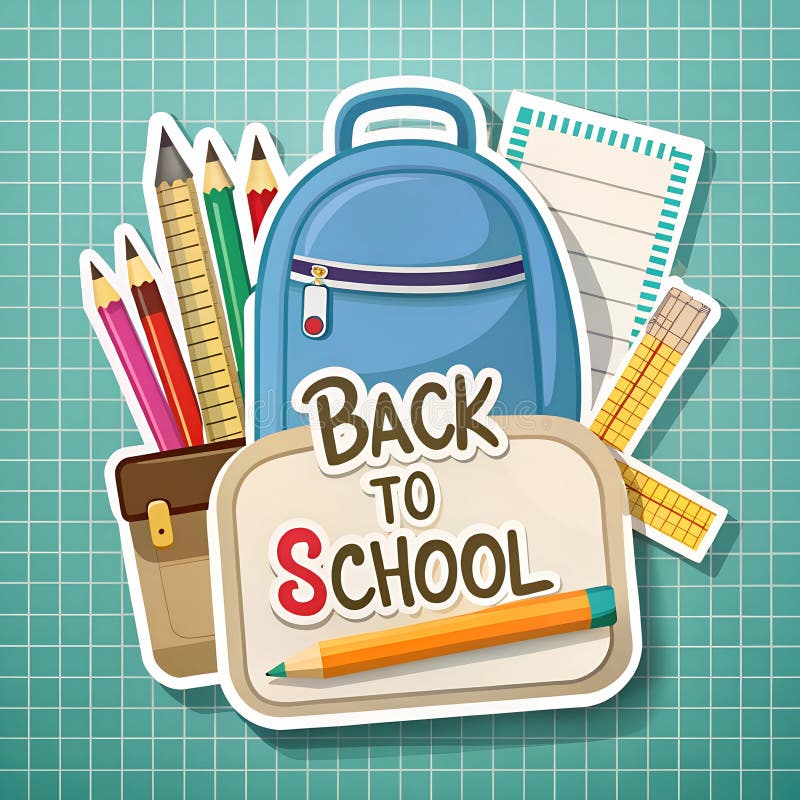 Sticker with Backpack and School Supplies - Back-to-School Design Stock ...