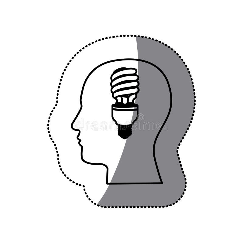 Sticker Black Contour Human Face with Fluorescent Bulb in Mind Stock ...