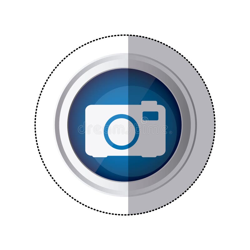 Sticker Blue Circular Button with Silhouette Analog Camera Stock ...