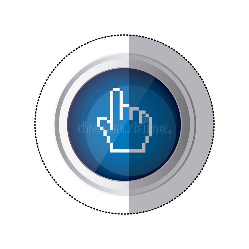 Sticker Blue Circular Button with Silhouette Pixelated Hand Pointing Up ...