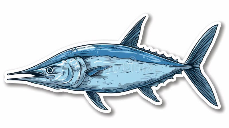 A Sticker of a Blue Fish on White Background, AI Stock Illustration ...