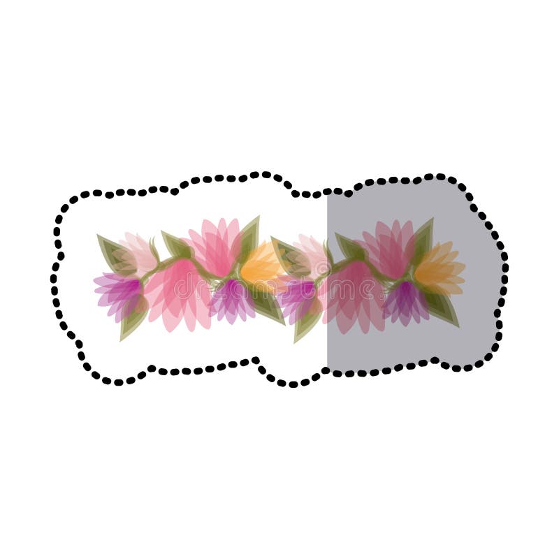 Sticker Blurred Crown of Bud Flowers with Leaves Stock Illustration ...