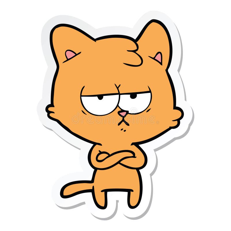 Sticker of a Bored Cartoon Cat Stock Vector - Illustration of doodle ...