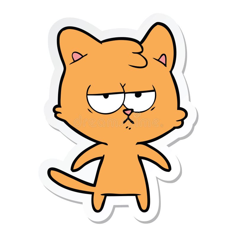 Sticker of a Bored Cartoon Cat Stock Vector - Illustration of hand ...