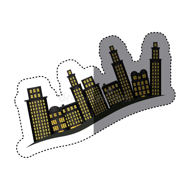 Sticker Buildings and Cityscape Side Scene Icon Stock Illustration ...