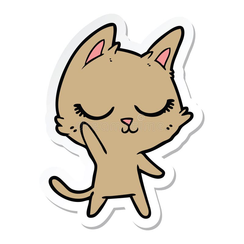 Sticker of a Calm Cartoon Cat Stock Vector - Illustration of peaceful ...