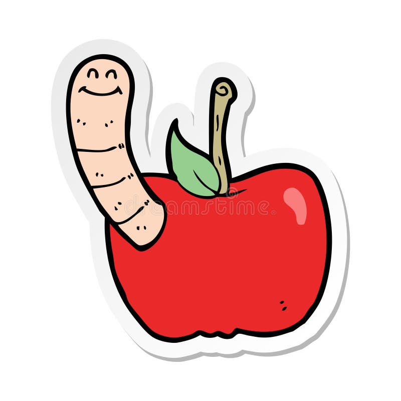 Sticker of a Cartoon Apple with Worm Stock Vector - Illustration of ...