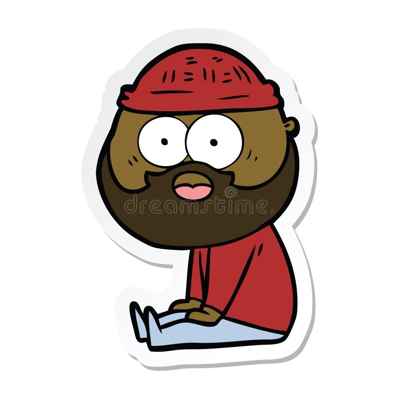 Sticker of a Cartoon Bearded Man Sitting Stock Vector - Illustration of ...