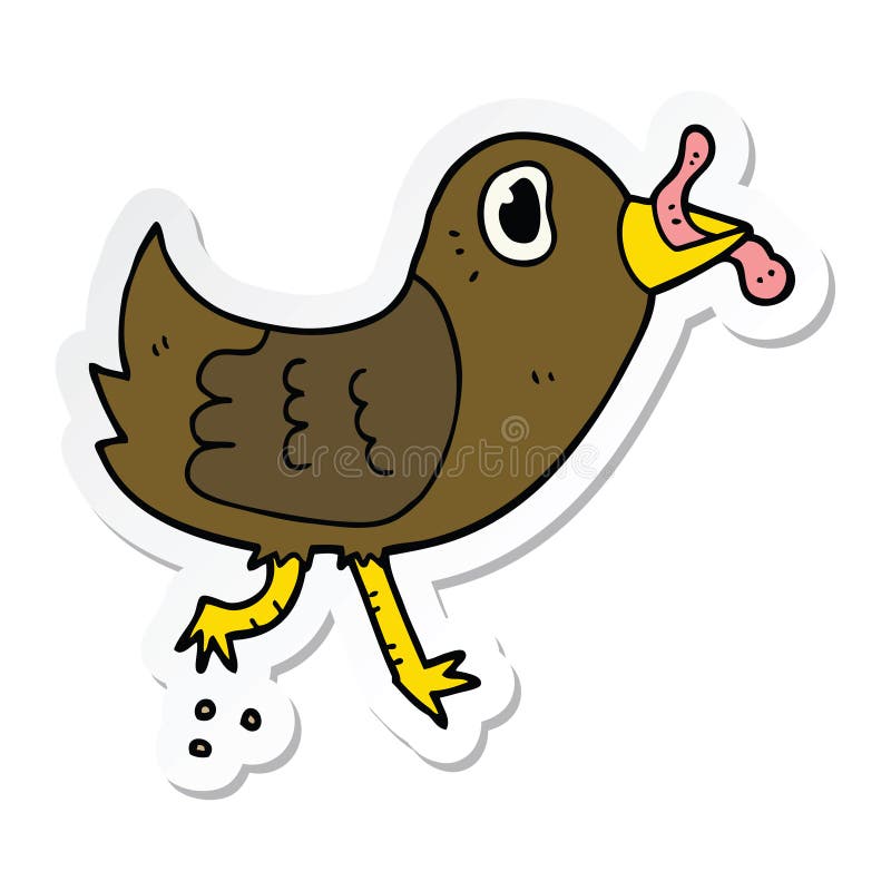 Sticker of a Cartoon Bird with Worm Stock Vector - Illustration of cute ...
