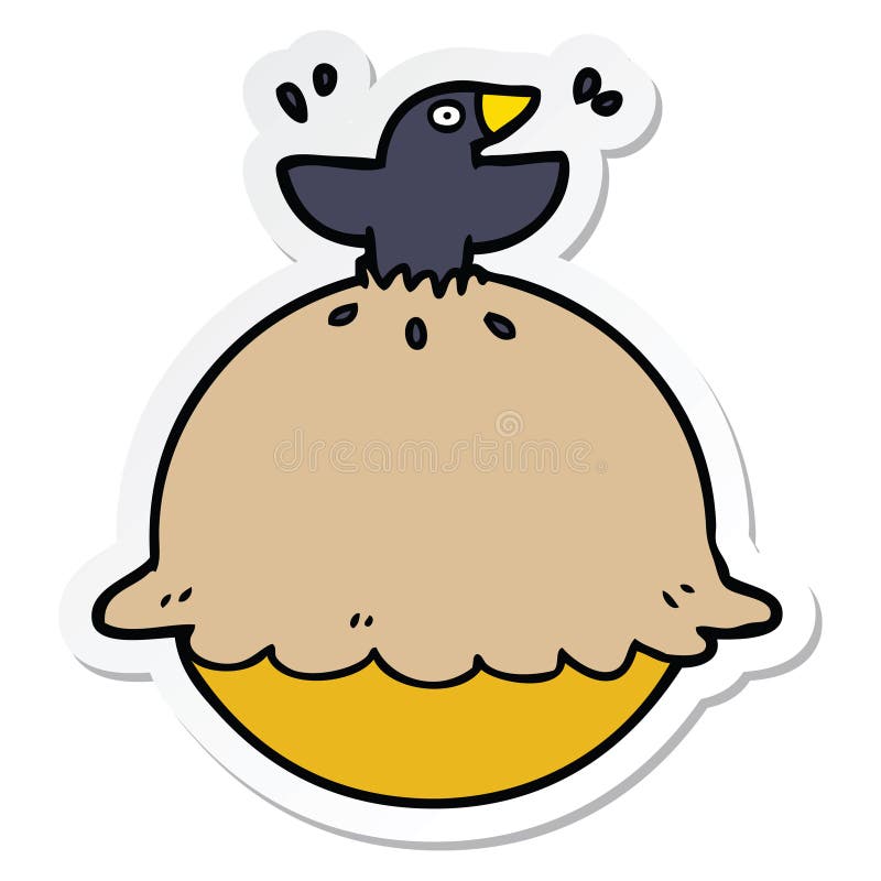 Sticker of a Cartoon Blackbird in a Pie Stock Vector - Illustration of ...