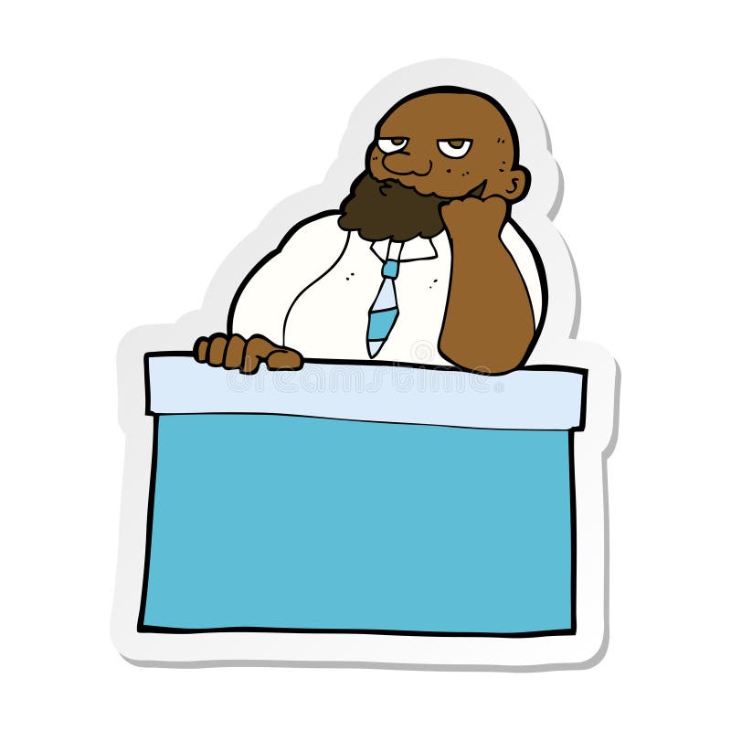 Sticker of a Cartoon Bored Man at Desk Stock Vector - Illustration of ...