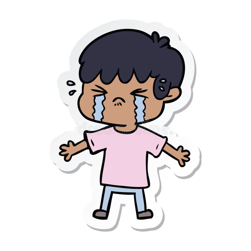 Sticker of a Cartoon Boy Crying Stock Vector - Illustration of retro ...