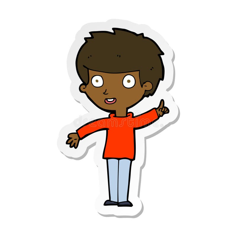 Sticker of a Cartoon Boy with Idea Stock Vector - Illustration of drawn ...