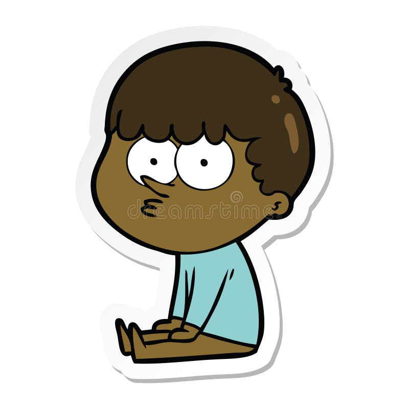 Sticker of a Cartoon Boy Sat Waiting Stock Vector - Illustration of ...