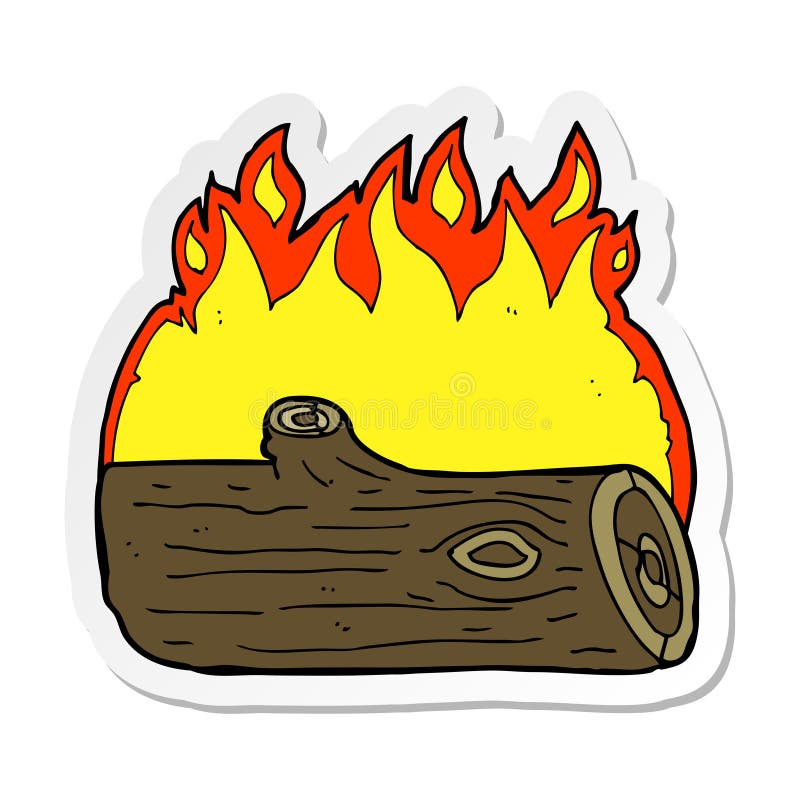 Sticker of a Cartoon Burning Log Stock Vector - Illustration of fire ...