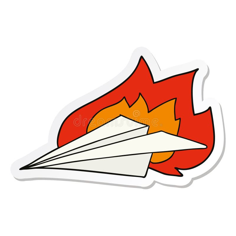 Sticker of a Cartoon Burning Paper Airplane Stock Photo - Image of ...