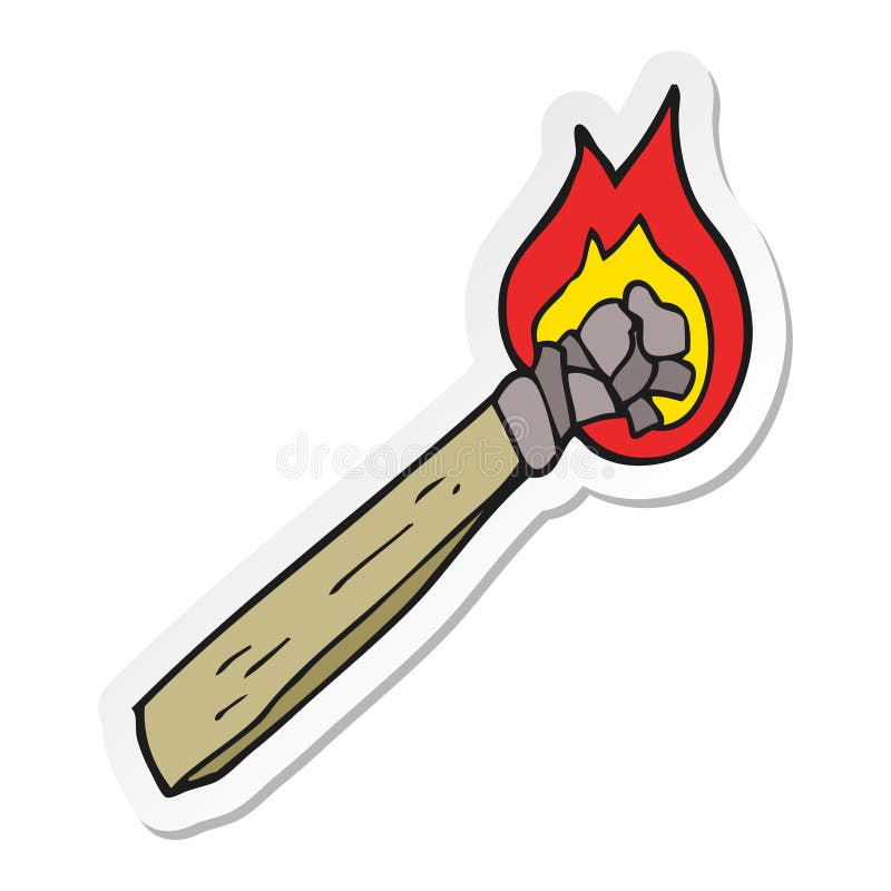 Sticker of a Cartoon Burning Wood Torch Stock Vector - Illustration of ...