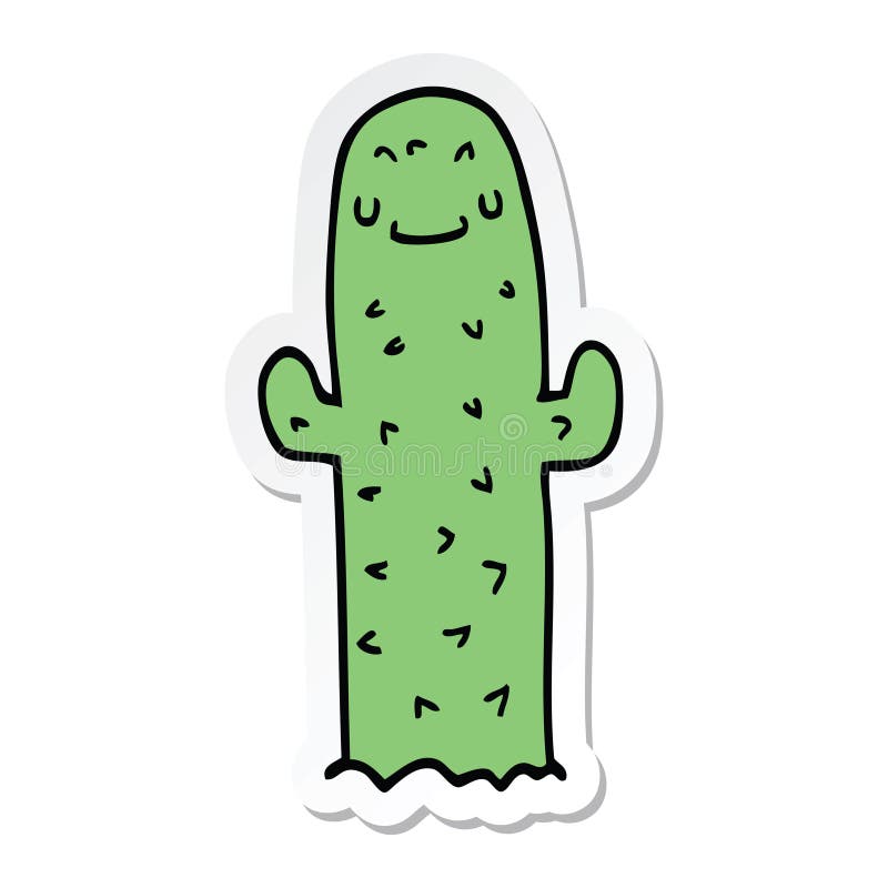 Sticker of a Cartoon Cactus Stock Vector - Illustration of happy, hand ...