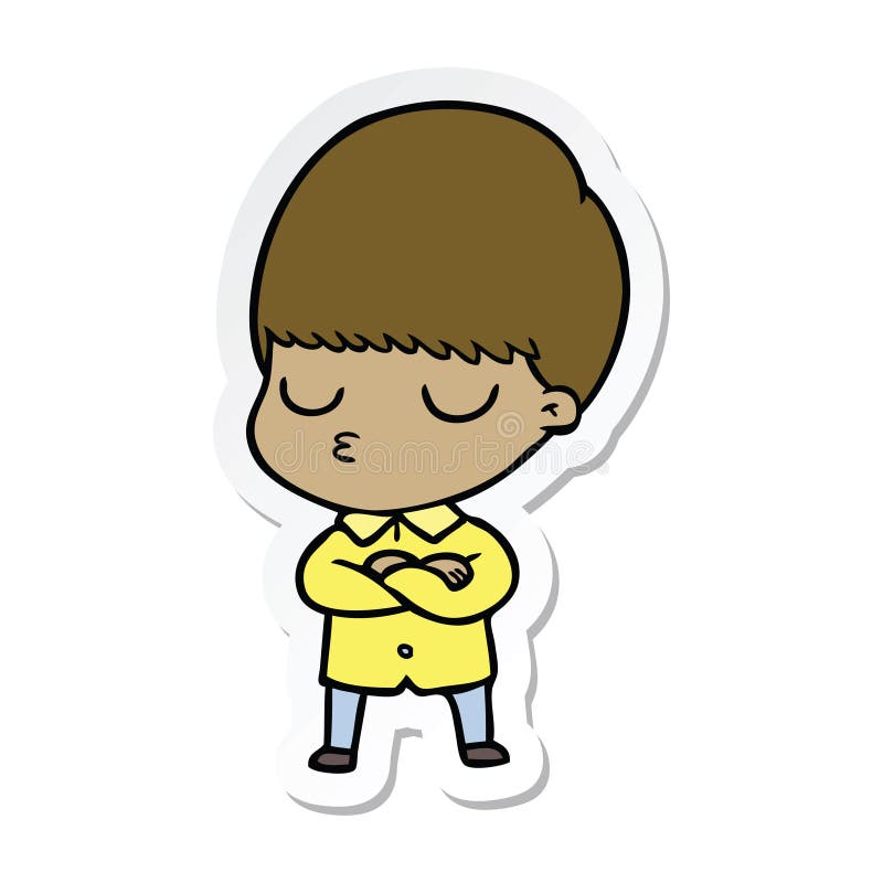 Sticker of a Cartoon Calm Boy Stock Vector - Illustration of confident ...