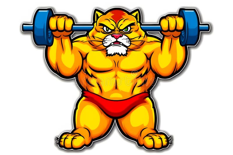 Sticker with Cartoon Cat and a Barbell. Neural Network AI Generated ...