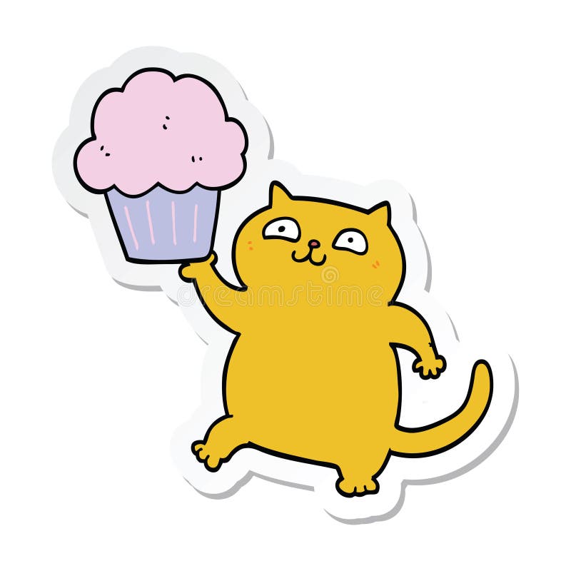 Sticker of a Cartoon Cat with Cupcake Stock Vector - Illustration of ...