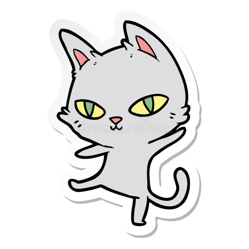 Sticker of a Cartoon Cat Staring Stock Vector - Illustration of doodle ...