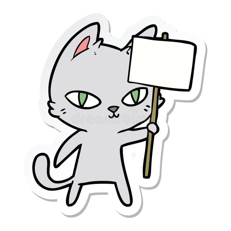 Sticker of a Cartoon Cat Waving Sign Stock Vector - Illustration of ...