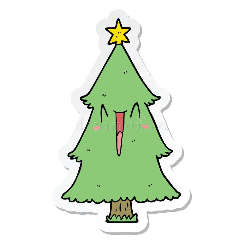 Sticker of a Cartoon Christmas Tree Stock Vector - Illustration of ...
