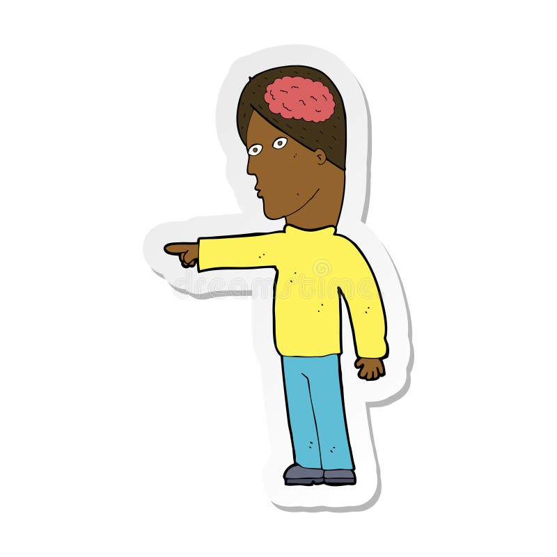 Sticker of a Cartoon Clever Man Pointing Stock Vector - Illustration of ...