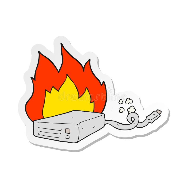 Sticker of a Cartoon Computer Hard Drive Burning Stock Vector ...