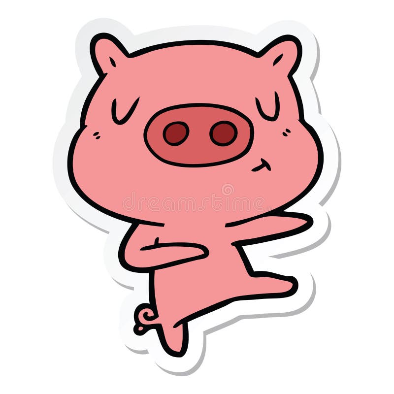 Sticker of a Cartoon Content Pig Dancing Stock Vector - Illustration of ...