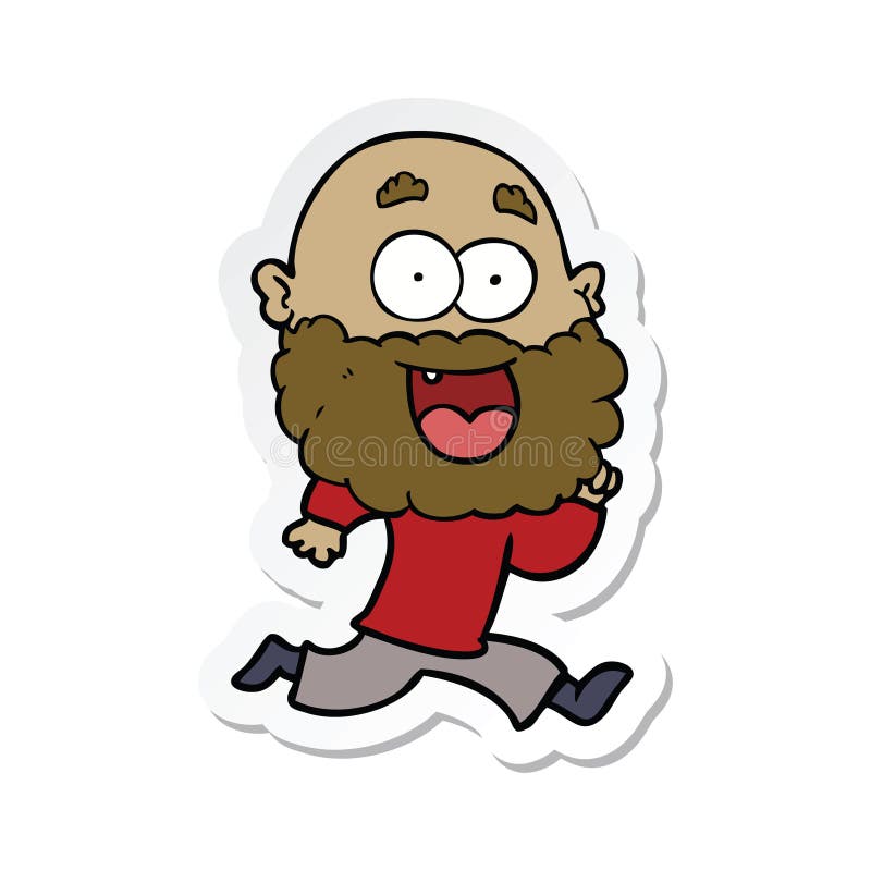 Sticker of a Cartoon Crazy Happy Man with Beard Running Stock Vector ...