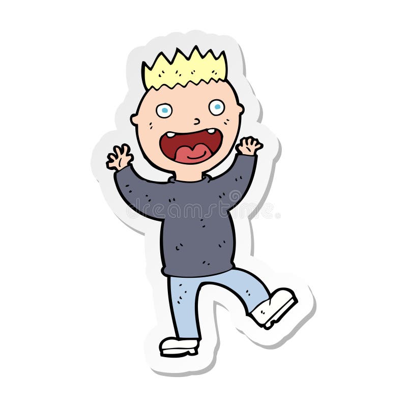 Sticker of a Cartoon Crazy Happy Man Stock Vector - Illustration of ...