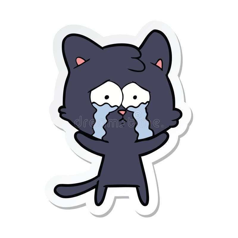 Sticker of a Cartoon Crying Cat Stock Vector - Illustration of quirky ...