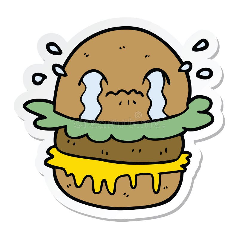 Sticker of a Cartoon Crying Fast Food Burger Stock Vector ...