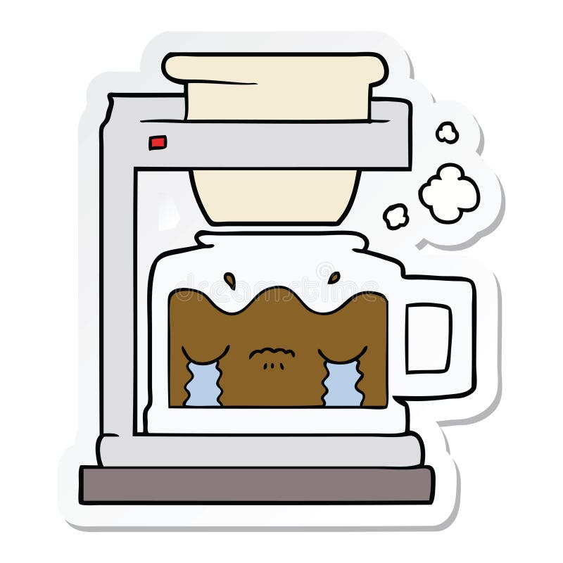 Sticker of a Cartoon Crying Filter Coffee Machine Stock Vector ...
