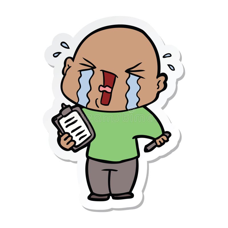Sticker of a Cartoon Crying Man with Clipboard Stock Vector ...