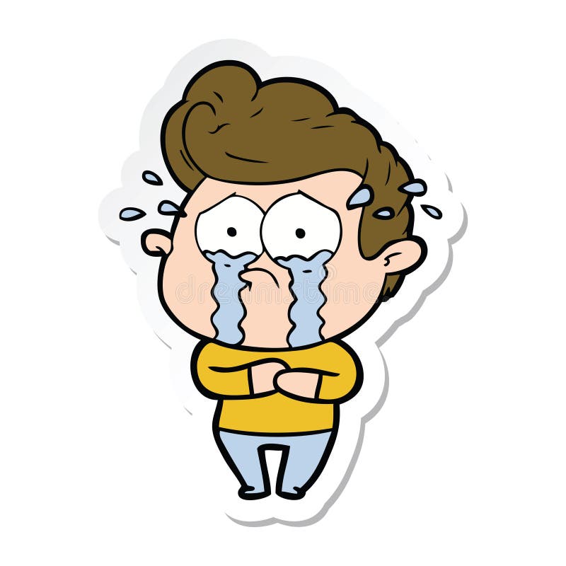 Sticker of a Cartoon Crying Man Stock Vector - Illustration of doodle ...