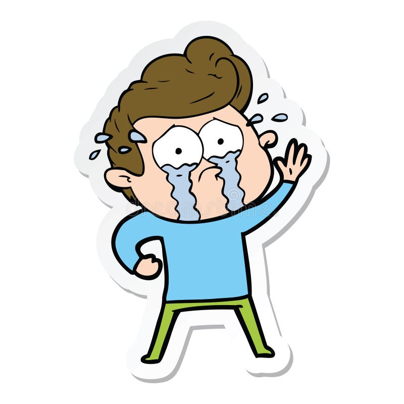 Sticker of a Cartoon Crying Man Waving Stock Vector - Illustration of ...