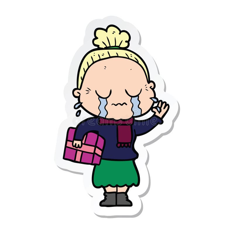 Sticker of a Cartoon Crying Old Lady Stock Vector - Illustration of ...