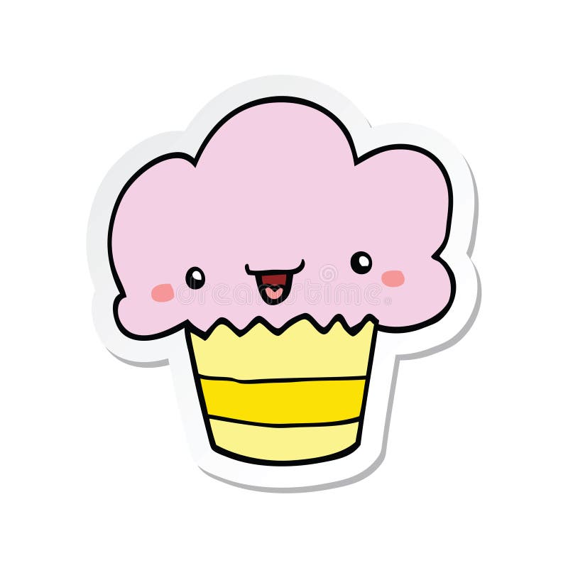 Sticker of a Cartoon Cupcake with Face Stock Vector - Illustration of ...