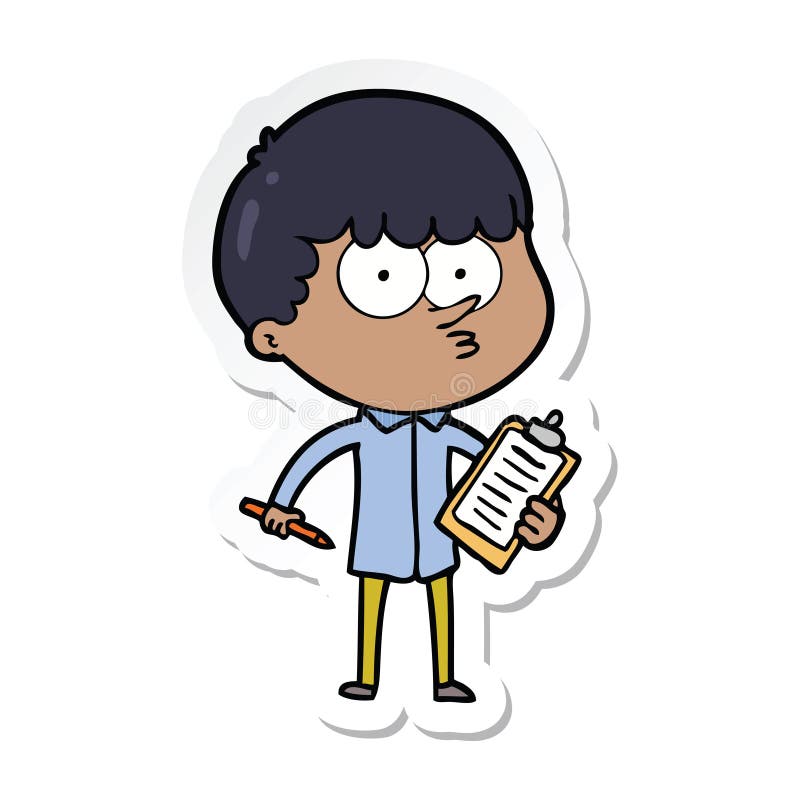 Sticker of a Cartoon Curious Boy Taking Notes Stock Vector ...