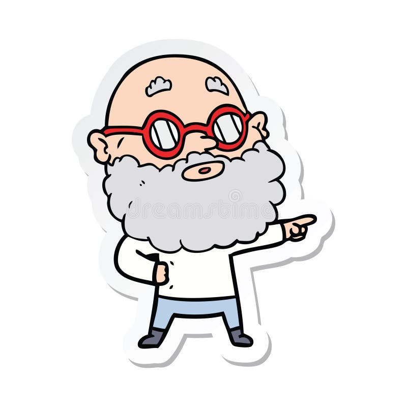 Sticker of a Cartoon Curious Man with Beard and Glasses Stock Vector ...