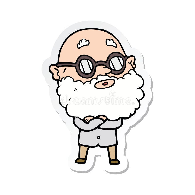 Sticker of a Cartoon Curious Man with Beard and Glasses Stock Vector ...