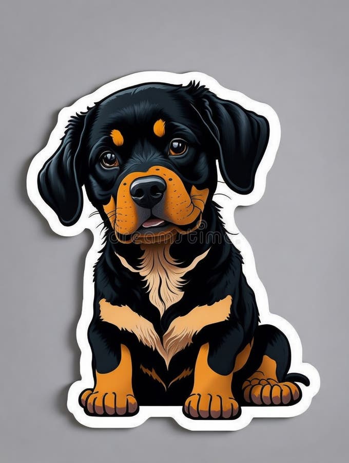 Cute Rottweiler Dog Clipart Illustration and Black and White. Kawaii ...